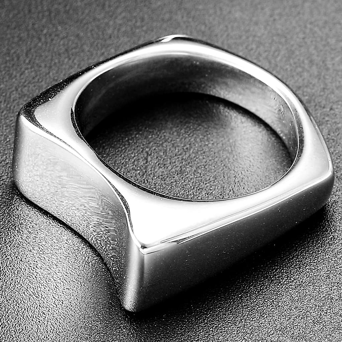 Jude Jewelers Stainless Steel Square Curved Shape Wedding Band Statement Chunky Cocktail Party Ring (Silver, 5)