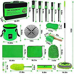 Lezcufer 17Pcs Car Wash Kit,62" Car Wash Brush Mop with Long Handle,Car Cleaning Kit,Car Detailing Brush Set,Car Wash Bucket with Dirt Trap,Car Wheel Brush,Complete Interior Car Cleaning Supplies