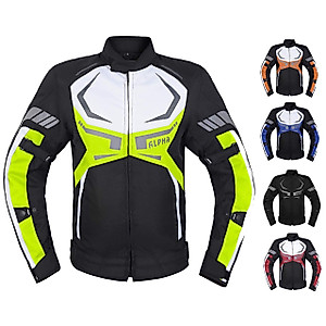 MOTORCYCLE JACKET MENS CE ARMORED BIKERS RIDING RACING WATERPROOF ALL SEASON JACKET (GREEN, LARGE)