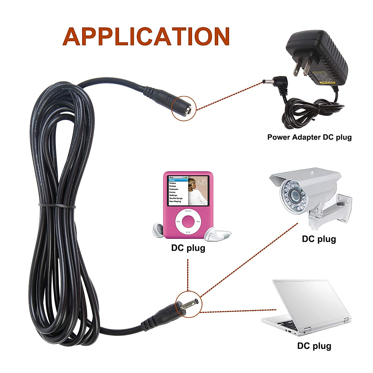 COOLM 10ft DC Power Adapter Extension Cable, 3.5mm x 1.35mm Male to Female Jack DC 5 V 5V Power Adapter Plug Extension Cord for DC Power Adapter/CCTV Security Camera