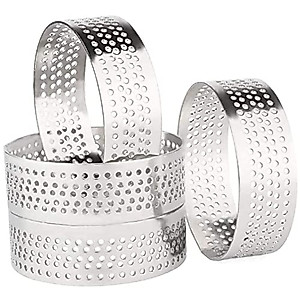 Gcroet 10 Pack 6Cm Steel Tart, Heat-Resistant Perforated Cake Mousse, Round Baking Doughnut Tools, Stainless Steel Muffin Rings Round Muffin Tart Ring Molds for Home Baking
