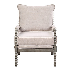 OSP Home Furnishings Abbott Spindle Accent Chair with Padded Spring Seat and Brushed Grey Base, Linen Fabric