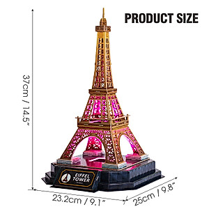 CubicFun 3D Puzzle LED Eiffel Tower with Colorful Lights 3D Puzzles for Adults Model Kits Franch Building Crafts for Adults Brain Teaser Architecture Desk Puzzle Gifts for Women Men