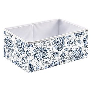 CaTaKu Flower Blue Paisley Cube Storage Bins for Organization, Rectangular Fabric Storage Cubes Storage Bins for Cube Organizer Foldable Storage Baskets for Shelves Living Room