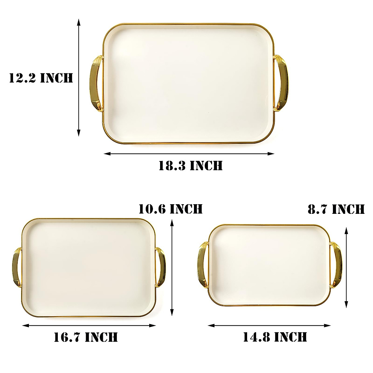 Aayoruro Serving Tray with Handles Set of 3 Rectangular Large Serving Platters 18.3/16.7/14.8 Inch White Plates for Dinner, Party, Entertaining