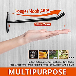 MHHO-WG 4PACK Tire Rack Wall Mount,10 Inch Large Garage Hooks Heavy Duty Storage, Ladder Hooks for Hanging,Tire Rack Wall Mount，Garage Organizer