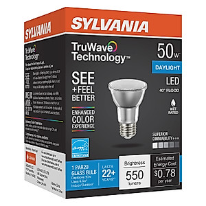 Sylvania LED TruWave Natural Series PAR20 Light Bulb, 50W Equivalent, Efficient 6W, Medium Base, Dimmable, 5000K, Daylight - 1 Pack (40921) White