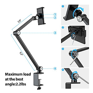 BEWISER iPad Desk Mount, Tablet Holder for Desk or Bed,Rotate 360 Degrees of Flexible, Height and Angle Adjustable, Aluminium Alloy Arm Clamp Mount Compatible with4.7-15.6" Screen (Space Gray)