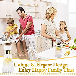 DUJUST Ribbed Glass Carafe with Lid (34oz), Elegant Water Carafe with Gold Decoration, Crystal Glass Carafe, with Thickened Bottom, for Juice, Milk, Tea, Food-Grade Silicone, Leak-proof