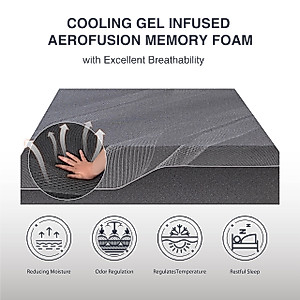 Dyonery Queen Mattress 14 Inch Charcoal Memory Foam Mattress in a Box, CertiPUR-US Certified, Fiberglass Free, Cooling Gel Double Mattress, Made in USA, 80" × 60" × 14", Medium