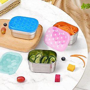 Tanjiae Kids Snack Pro - Stainless Steel Snack Containers for Kids | Easy Open Leak Proof Small Food Containers with Silicone Lids - Perfect Metal Toddler Lunch Box for Daycare and School (8oz*3)