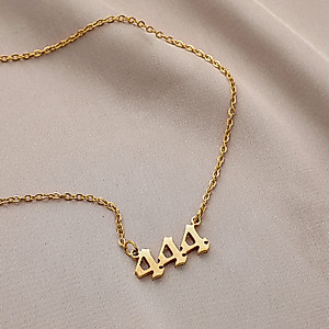 SMUK Angel Number Necklace, Dainty 18K Gold Plated Number 444 Necklace Gold Pendants Choker Necklace Numerology Jewelry with Angel Number Ring for Women Gifts (444-Gold)