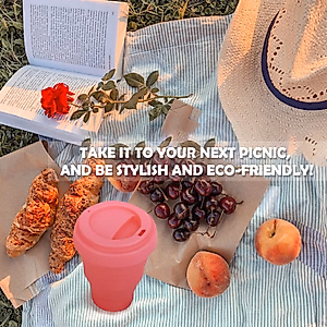 HOGOWARE travel coffee mug collapsible cup insulated tumbler smoothie with lid silicone reusable to go foldable silicon folding hot cold tea water - Large (Army Green)