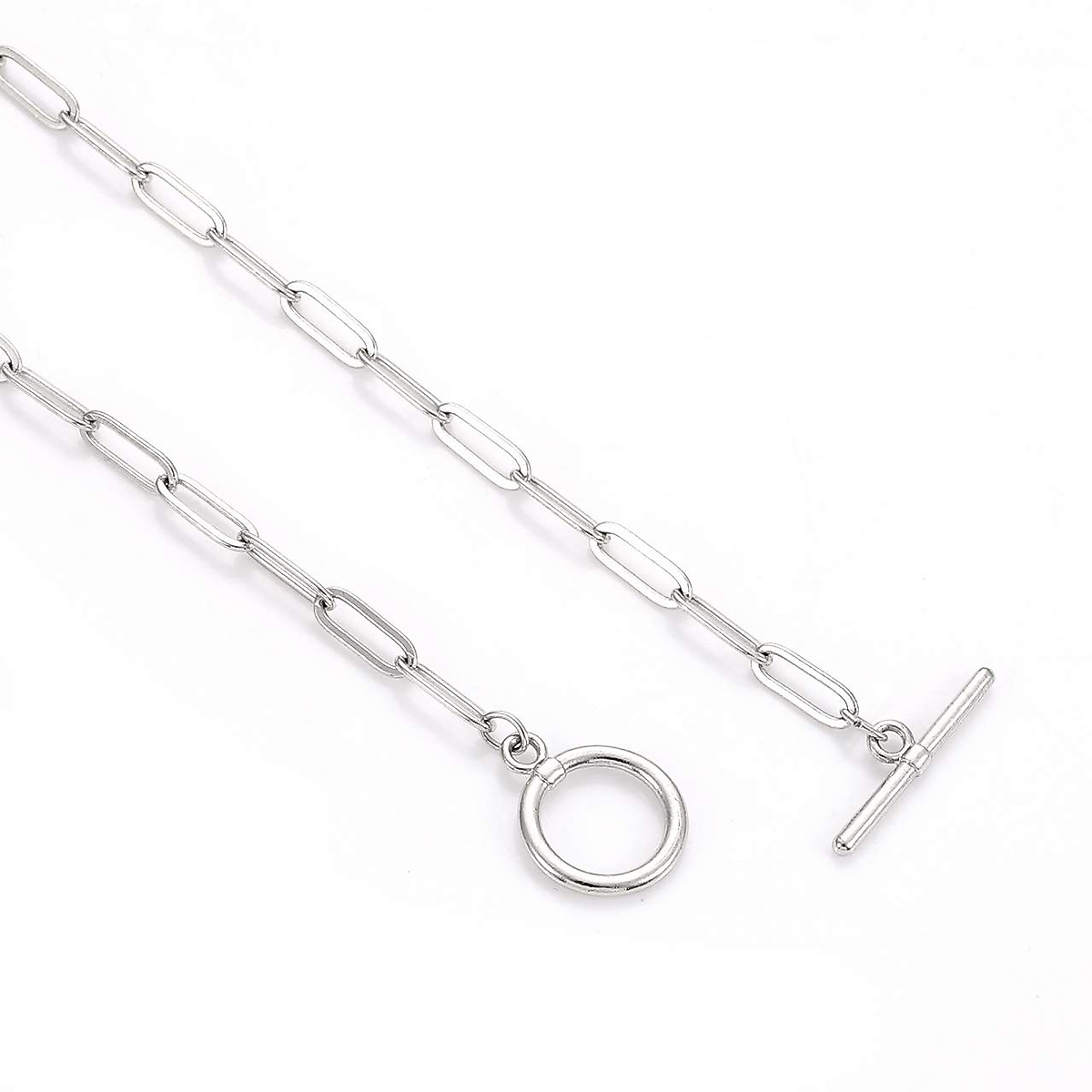 BVGA Chain Choker Necklace Paperclip Toggle Clasp Simple Y Necklace Oval Rectangle Link Chain Layering Necklace for Women Gold Silver (Silver)