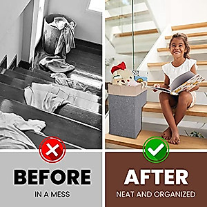 SAM AND MABEL Stair Basket for Stairs - Stair Baskets for Carpeted and Wooden Stairs, Collapsible Staircase Basket, Stair Step Basket Storage Organizer for Office and Home Decor (Soft Beige and Gray)