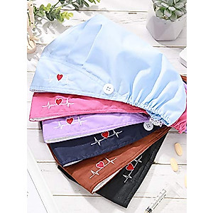 6 Pieces Bouffant Cap with Buttons Adjustable Elastic Head Wrap Covers with Sweatband for Women Men, One Size (Fresh Colors)