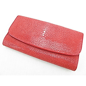 PELGIO Genuine Polished Stingray Skin Women's Trifold Clutch Wallet (Polished Black) (Black)