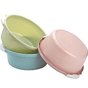 Dicunoy 6 Pack Plastic Wash Basin, Round Dish Tub, Stackable Wash Pan with Handle, 4 Quart Vegetable Fruit Dishpan for Small RV Sink, Kitchen, Outdoors, Bathroom, Laundry