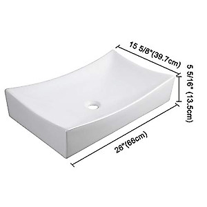 Aquaterior Rectangle White Porcelain Ceramic Bathroom Vessel Sink Bowl Basin with Chrome Drain 26"x15-5/8"x5-1/3"