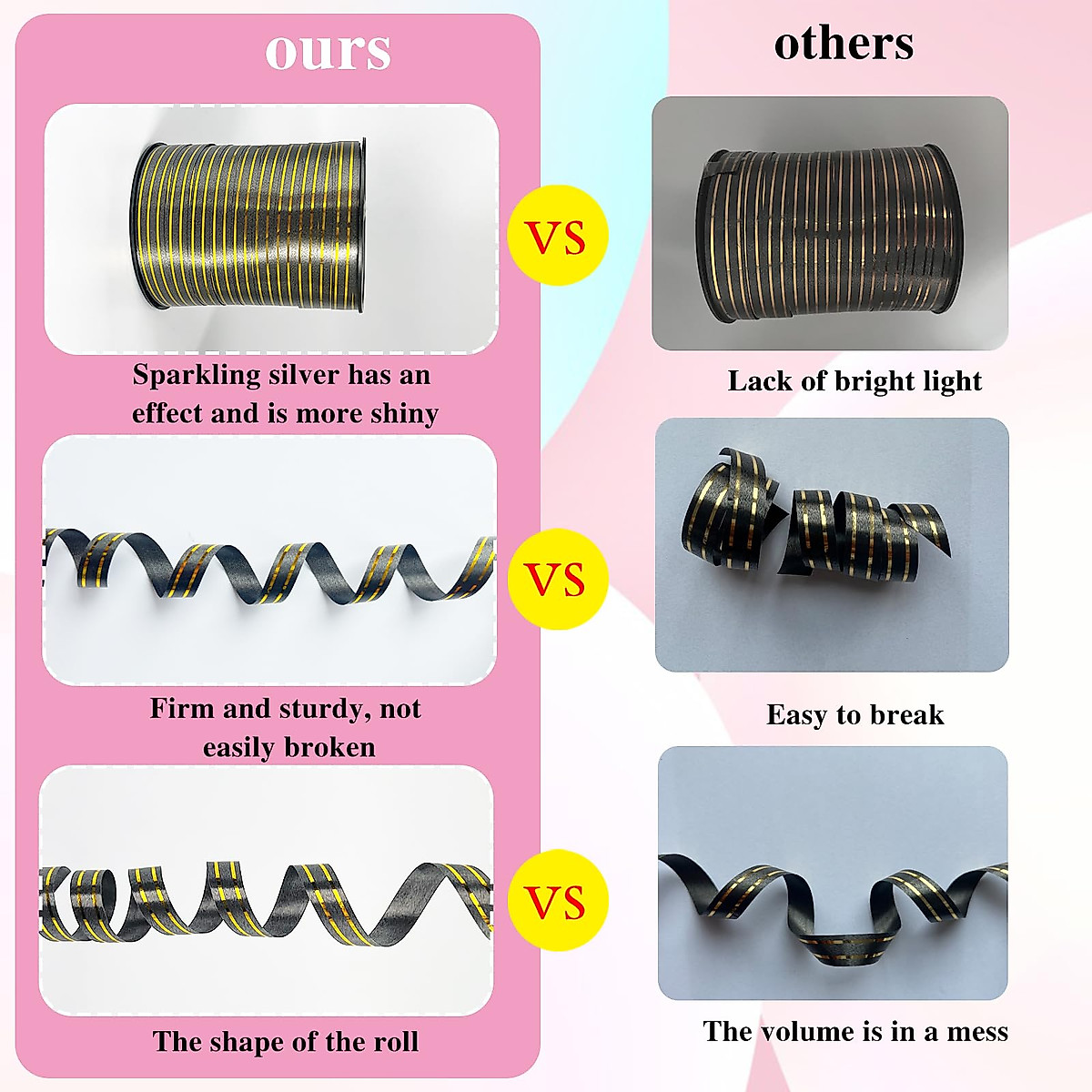 Black and Gold Shiny Curling Shiny Ribbon，219 Yard Ribbon for Balloons，Ribbon for Gift Wrapping，Curling Ribbon for Craft