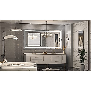 TETOTE LED Bathroom Mirror LED Mirror 60 x 28 Bathroom Mirror with Lights Bedroom LED Vanity Mirror Makeup Mirror Dimmable Anti-Fog Wall Mounted Birthday Gift Room Decor