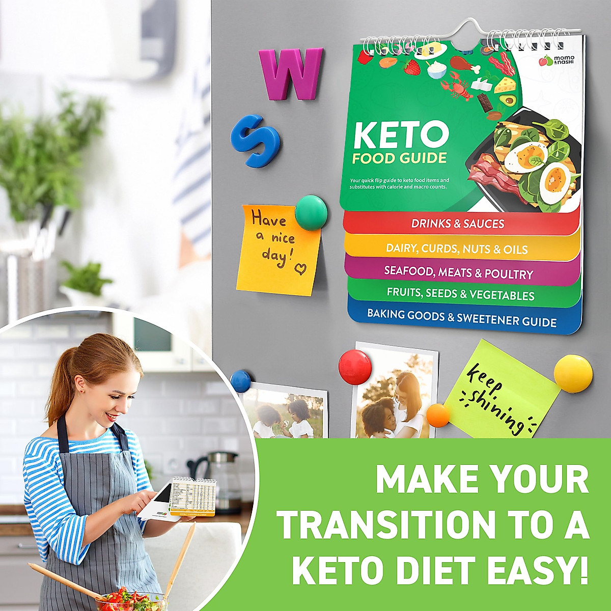 Keto Cheat Sheets Magnets Booklet - Keto Gifts For Women - Keto Diet Beginners Guide - Keto Food Book Magnetic Chart - Weight Loss Low Carb Ketogenic Diet Keto Cookbook Meal Plan - Keto Chow Mojo