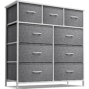 Sorbus Dresser with 9 Drawers - Furniture Storage Chest Tower Unit for Bedroom, Hallway, Closet, Office Organization - Steel Frame, Wood Top, Easy Pull Fabric Bins (White)