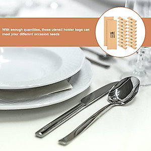 Cabilock 100pcs Kraft Paper Cutlery Holder Disposable Chopsticks Bags Paper Silverware Holder Utensil Holder Pockets Sleeve for Parties