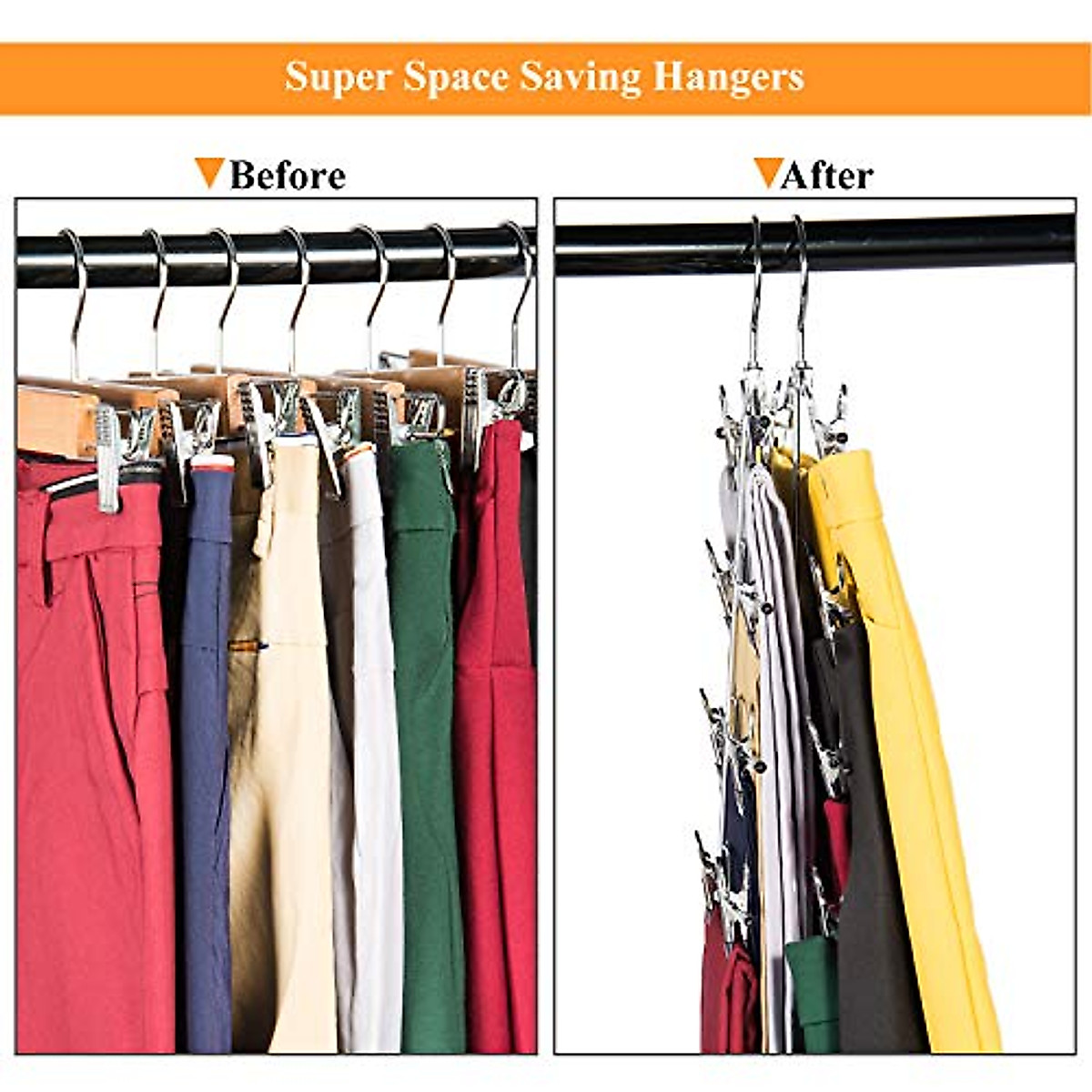 Frezon Multi Layer Pants Hangers, 4 Tier Skirt Hangers with Adjustable Clips, Non Slip Space Saving Closet Organizer Heavy Duty 360 Degree Swivel Hook, Great for Slack, Trouser, Jeans(Black)