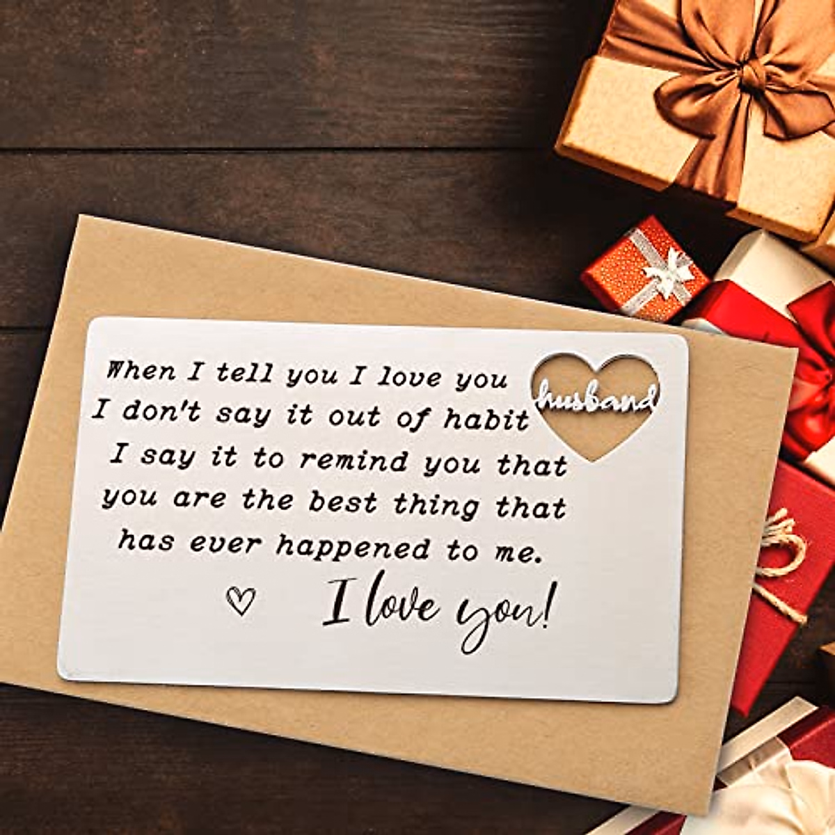 YODOCAMP Husband Metal Engraved Wallet Insert Card, Gifts for Husband from Wife, Husband Hubby Fiance Anniversary Birthday Christmas Valentine's Day Romantic Gifts