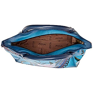 Anna by Anuschka Women's Genuine Leather Large Slouch Tote Bag | Hand Painted Original Artwork | Denim Paisley Floral