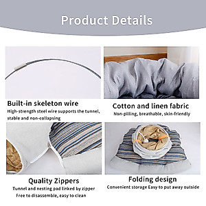 ALI2 Rabbit Tunnel Bed 2-in-1 Bunny Play Tunnel Tubes for Rabbit, Guinea Pig, Ferret, Hedgehog with Removable Mat