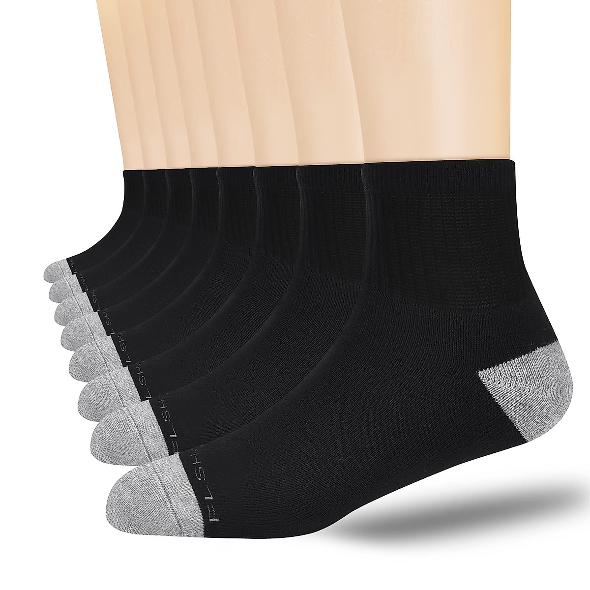 FLSHMCEN Men's Athletic Ankle Socks 8-Pairs Cotton Cushioned Quarter Socks for Men Moisture Wicking Socks Size 7-9/9-12/12-15