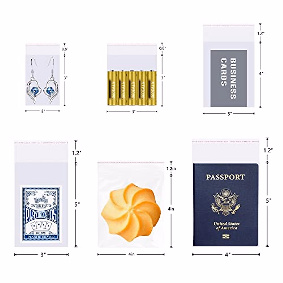 Self Sealing Cellophane Bags 3x3" 200pcs Clear Cello Bags Square Resealable Treat Bags for Cookie Bakery Candy Soap Cards Snacks Food Gift Favor 12 Sizes to Choose from