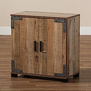BOWERY HILL Finished Wood 2-Door Shoe Cabinet in Rustic Brown