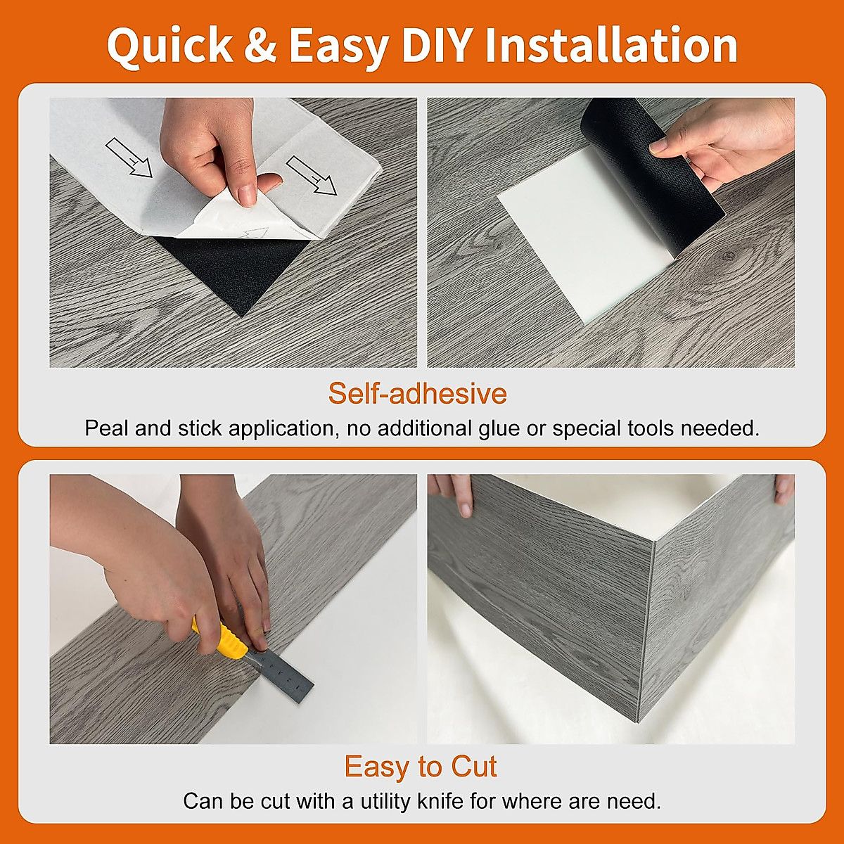 Mysflosy Peel and Stick Floor Tiles, Self-Adhesive Luxury Vinyl Flooring Plank, 6x36inch 36pack 54 Sq.Ft, Waterproof DIY Deep Wood Grain Planks Easy to Install for Kitchen, Living Room, Light Grey