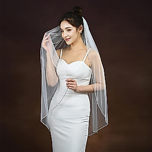 HONGMEI Wedding Veil for Brides 1 Tier Crystal Beaded Fingertip Length Bridal Veil with Comb