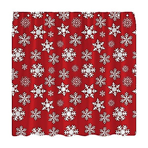 JJYPPY Merry Christmas Snowflake Shower Curtain Red White Snowflake Xmas Snowflakes Winter Holiday New Year Fabric Bath Curtain Set with Hook