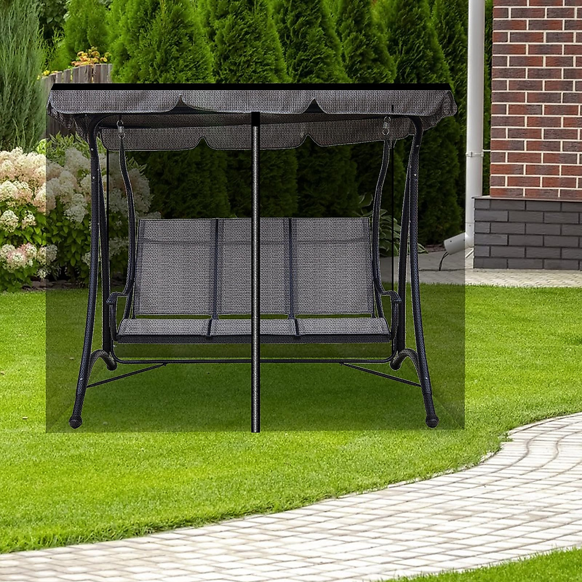 Aepiraza Mosquito Netting for 3 Person Swing, Black Patio Swing Mosquito Netting Outdoor Mesh Screen with Zipper Opening and Roof Waterproof Tent, Outdoor Patio Netting Screen for Porch 2/3 Seater