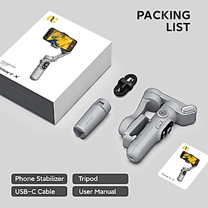 Gimbal Stabilizer for Smartphone w/LED Light Face Tracking Inception Timelapse Handheld Foldable 3-Axis Gimble for iPhone 15 14 13 12 11 Pro Max Android Galaxy S23 YouTube TikTok Vlog AOCHUAN Smart X