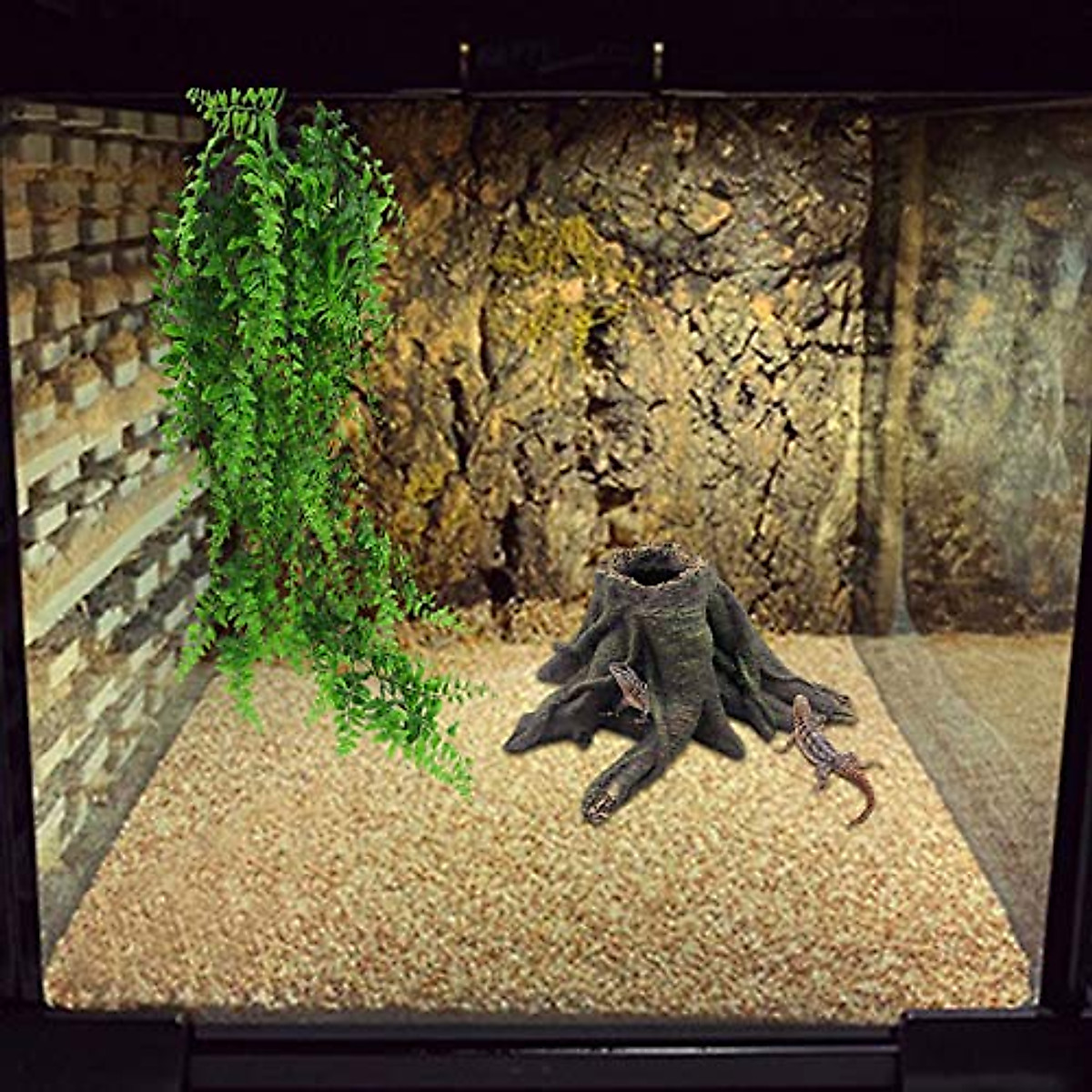 PINVNBY Resin Reptile Tree Stump Decorations,Reptiles Hollow Tree Root Decor Bearded Dragon Terrarium Habitat Hideouts Cave Bendable Jungle Vines Ornament for Lizard Chameleon Snake Gecko Hermit Crabs