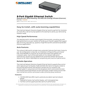 Intellinet 8-Port Gigabit Ethernet Network Switch - Ethernet Splitter - Unmanaged | Plug & Plug | Fanless Metal Housing - for Computer Networking Hub, Desktop – 3 Year Warranty – 530347