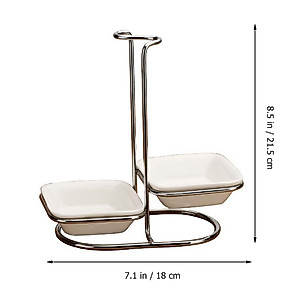 DOITOOL White Ceramic Double Ladle Spoon Rest Holder with Stainless Steel Rack Upright Utensil Holder for Stovetop Kitchen Counter Organization