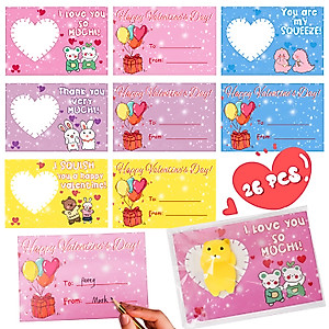26 Packs Mochi Squishy Toy Valentines Day Gifts Cards for Kids Classroom Fidget Toys Preschool Exchange Gifts Cards Classmate Gifts
