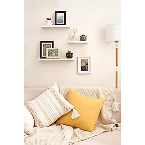Mkono Floating Shelves White Wood Wall Mounted Rustic Modern Shelf Set of 3 Photo Display Ledges with Invisible Bracket for Living Room Bedroom Bathroom 4" Deep