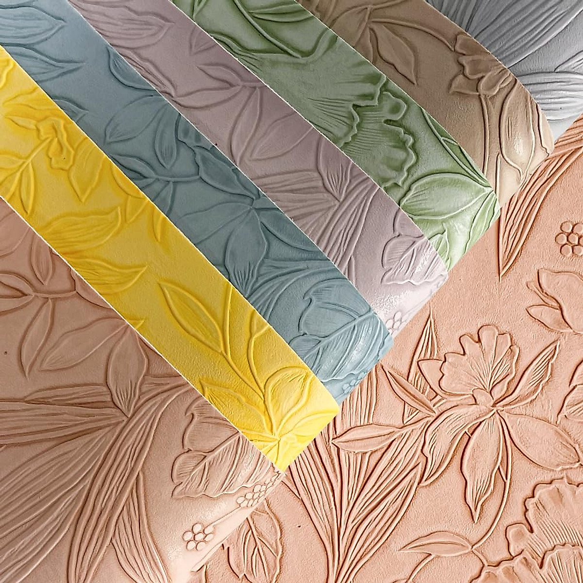 ONEART | 7 Pcs Floral Embossed Faux Leather Sheets, 8.2"×11.8" PU Embossed Textured Synthetic Vinyl Fabric Sheets for Sewing Bows Purse DIY Crafts-Light Color