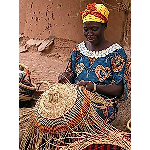 African Market Basket, Large Oval Woven Straw Basket with Handle Fair Trade Storage Organizer