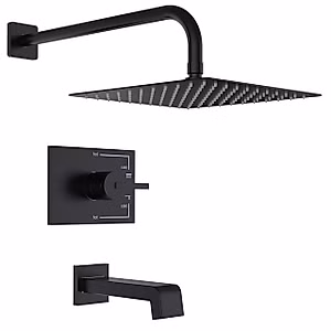 SOOOHOT Shower Fixtures, Black Shower Faucet Set with 12 Inch Matte Black Shower Head and Tub Spout, Black Shower Head and Handle Set (Valve Included)