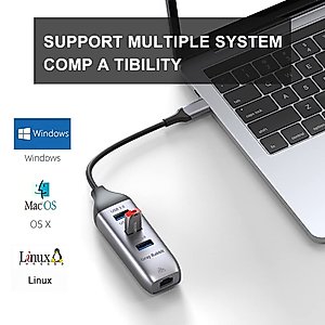 USB C to Ethernet Adapter,USB C to RJ45 10/100/1000 Gigabit Ethernet, USB C to USB 3.0 HUB, Compatible with MacBook Pro, iPad Pro, MacBook/Air, iPad Air 2020, XPS 15/13, Surface Book 2 …