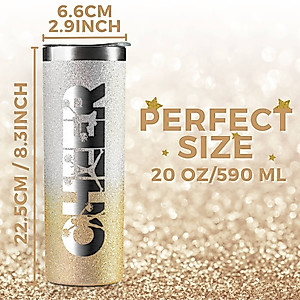 Onebttl Cheerleader Glitter Tumbler Gifts For Girls - Cheer - 20oz/590ml Stainless Steel Insulated Tumbler with Straw, Lid - Gift for Cheerleading, Coach or Cheer Squad - (Gold-Silver Gradient)
